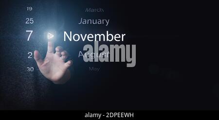 November 7th. Day 7 of month, Calendar date. White smartphone with ...