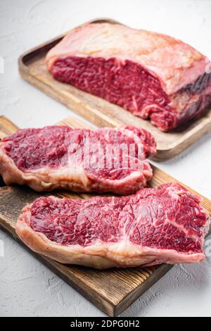 Kansas city raw organic beef steak cut, on gray background, top view ...