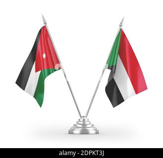 Jordan and Sudan table flags isolated on white 3D rendering Stock Photo ...