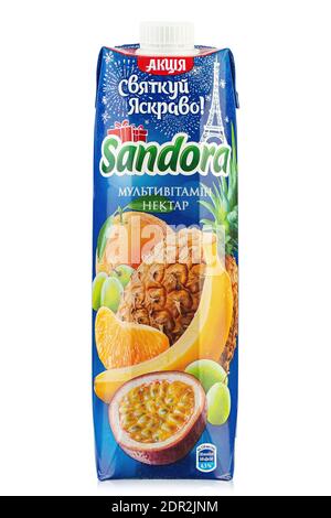 Ukraine, Kyiv - December 14. 2020: Sandora brand mango juice packaging ...
