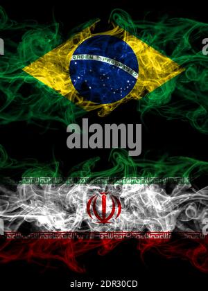 Brazil vs Iran, Iranian smoke flags placed side by side. Thick colored ...
