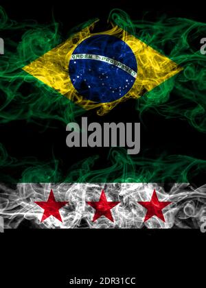 Three Waving Brazilian Flags in the Wind With the Sugarloaf Mountain in ...