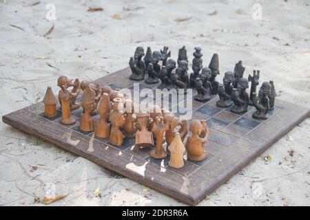 Hand carved African chess set made in Okavanga Delta Botswana Stock ...