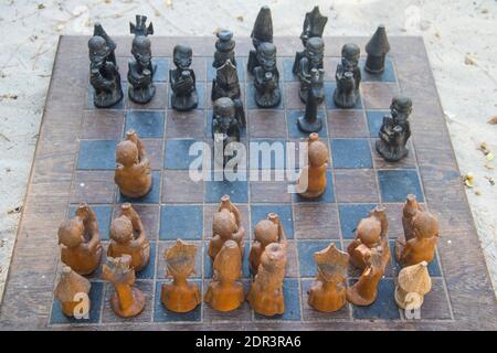 Hand carved African chess set made in Okavanga Delta Botswana Stock ...