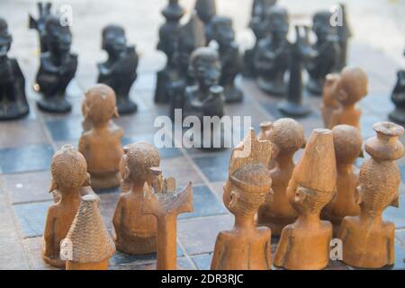 Hand carved African chess set made in Okavanga Delta Botswana Stock ...