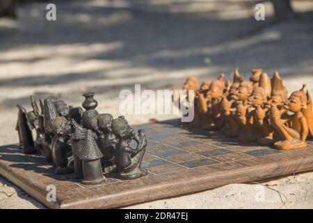 Hand carved African chess set made in Okavanga Delta Botswana Stock ...