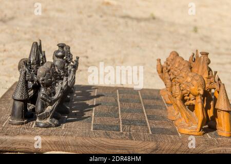 Hand carved African chess set made in Okavanga Delta Botswana Stock ...