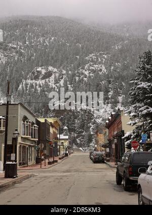 Snowy scene in Georgetown in the Colorado Rocky mountains, USA Stock ...