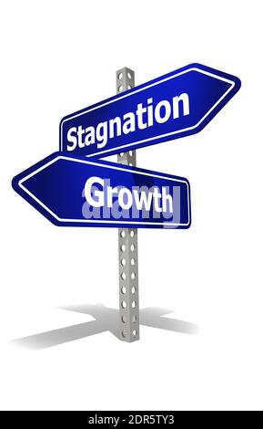 Stagnation or progress road sign on blue sky background Stock Photo - Alamy