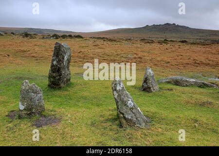 View of Stone Row at Merrivale Megalithic site Devon Dartmoor UK Stock ...