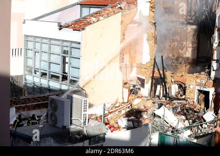 Lisbon, Portugal. 20th Dec, 2020. Smoke rises from a destroyed building ...