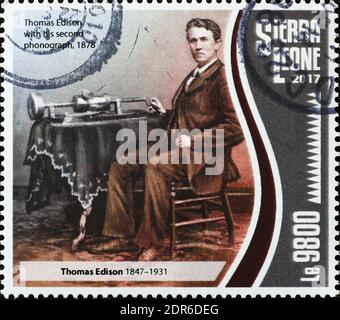 Thomas Alva Edison on stamp from North Macedonia Stock Photo - Alamy