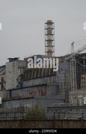 The general view of the New Safe Confinement covering the 4th block of ...