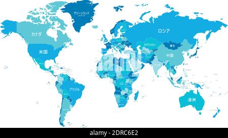 World map in blue color on white background. High detail blank ...