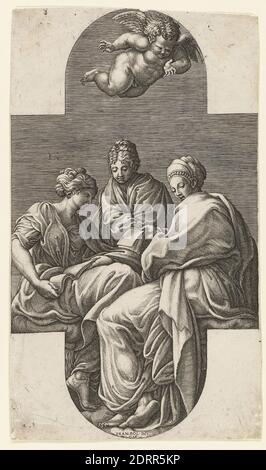 Three muses. Engraving by G. Ghisi after F. Primaticcio Stock Photo - Alamy