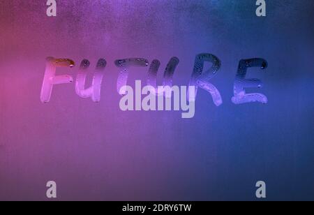 word future handwritten on night foggy window glass surface Stock Photo ...