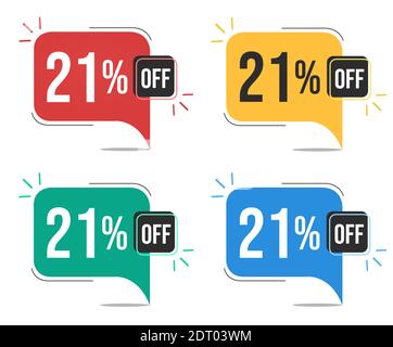 21% off. Yellow banner with twenty-one percent discount on a black ...