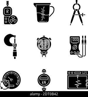 Set of measuring instruments. Micrometer. Silhouette vector Stock ...