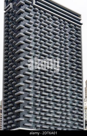 perspective view on monochrome property building in modern city, storey ...