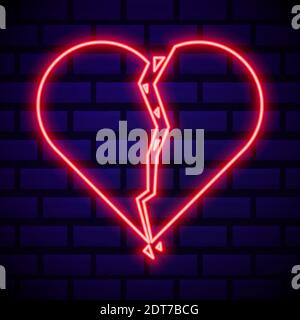 Broken heart neon light icon. Heartbreak glowing sign. Beak up. Vector ...