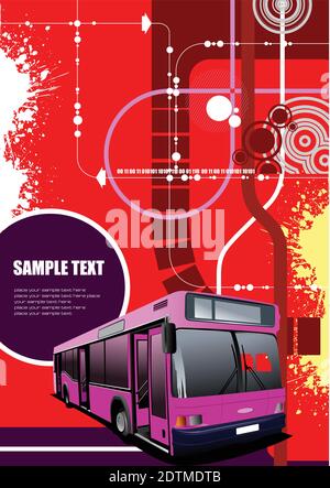 Abstract hi-tech background with city bus image. Vector illustration ...