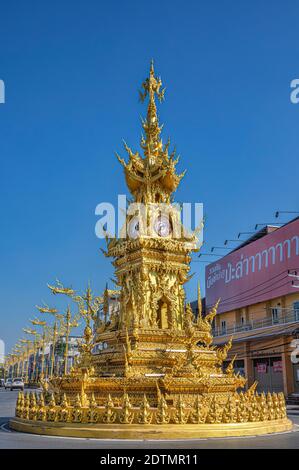 Chiang Rai Famous Clock Tower building. Fantastic view of ornate golden ...