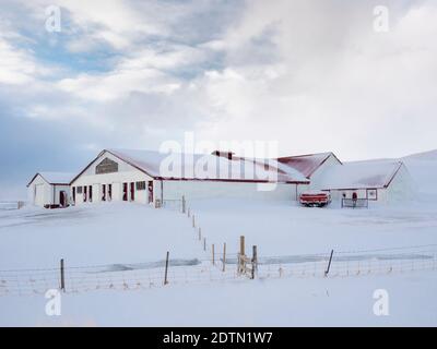 Traditional farm near Vik y Myrdal during winter after a heavy blizzard ...