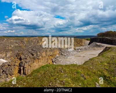 Old quarry workings at Longstone Edge in the Peak District National ...