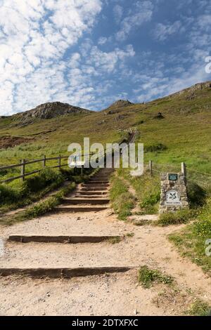 Brean Down steps to the coastal walk, Somerset, England, UK Stock Photo ...