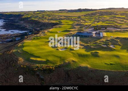Aerial view of The Castle Course golf links outside St Andrews in Fife ...