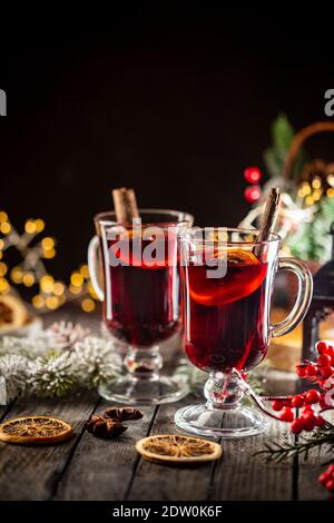 Hot mulled wine with fruits and spices. Autumn cocktail Stock Photo - Alamy