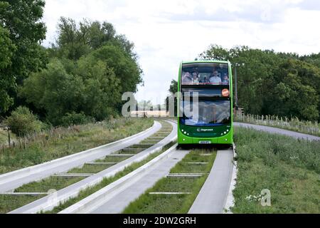 A guided bus on the guided busway between Cambridge and St. Ives ...
