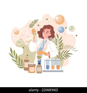 Natural cosmetics concept. Young smiling girl cartoon character ...
