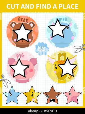 Children board animal game cut shape and glue in place for preschoolers ...