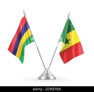 Mauritius and Senegal table flags isolated on white 3D rendering Stock ...