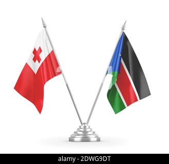 Tonga and South Sudan table flags isolated on white 3D rendering Stock ...