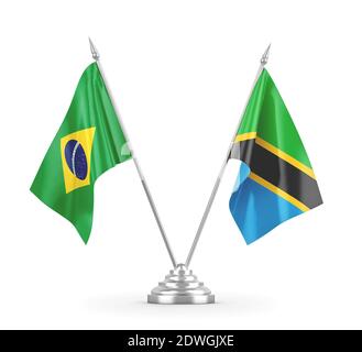 Brazil and Tanzania table flags isolated on white 3D rendering Stock ...