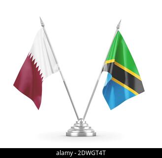 Qatar and Tanzania table flags isolated on white 3D rendering Stock ...