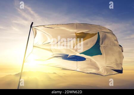 flag of Gangwon Province , South Korea at cloudy sky background on ...