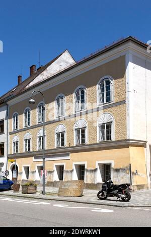 A memorial stone outside the building where Adolf Hitler was born in ...