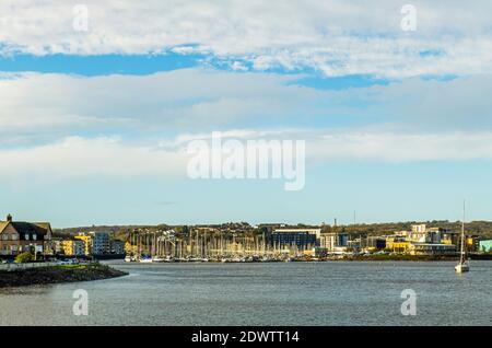 The river Ely where it flows into Cardiff Bay at Penarth Marina ...