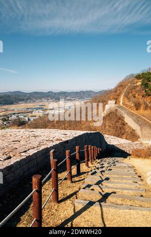 Panoramic view of Samnyeonsanseong Fortress in Boeun, Korea Stock Photo ...