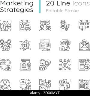Customer plan linear icons set. Loyalty, Satisfaction, Retention ...