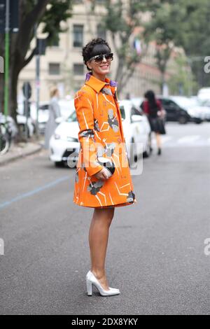 Laura Comolli arriving at the Emporio Armani Spring/Summer 2015 runway ...