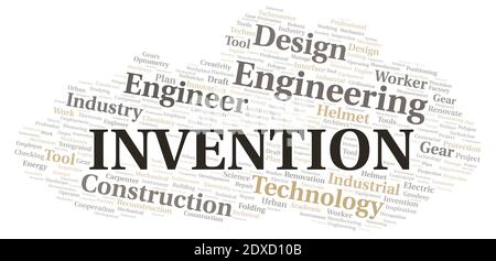 Invention typography word cloud create with text only Stock Photo - Alamy