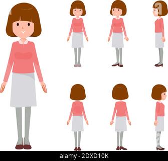 set casual woman front side view female character different views for ...