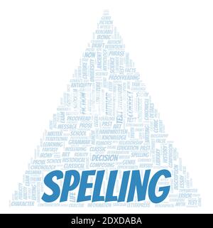 Spelling typography word cloud create with text only Stock Photo - Alamy
