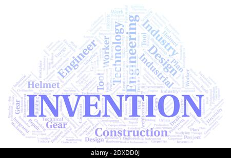 Invention typography word cloud create with text only Stock Photo - Alamy