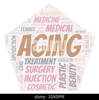 Aging typography word cloud create with text only Stock Photo - Alamy