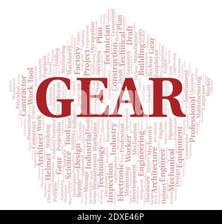 Gear typography word cloud create with text only Stock Photo - Alamy
